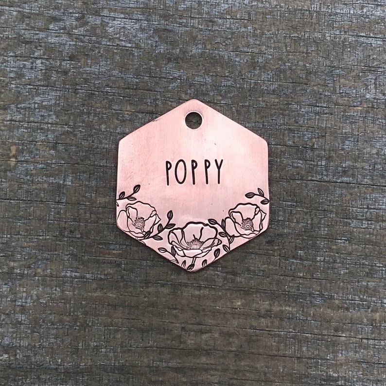 Poppy and Vines Dog Tag Floral Dog Tag Pet Id Tag Dog Tags | Etsy