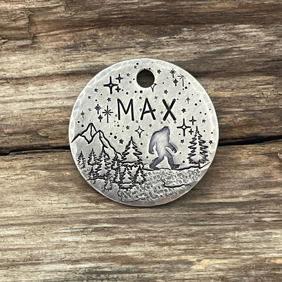 Dog Tag, Dog Tags for Dogs, Pet ID Tag, Bigfoot Forest, Trees, Stars ...