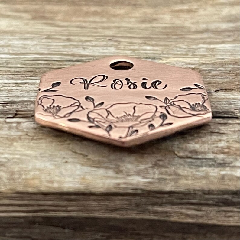 Poppy and Vines Dog Tag Floral Dog Tag Pet Id Tag Dog - Etsy