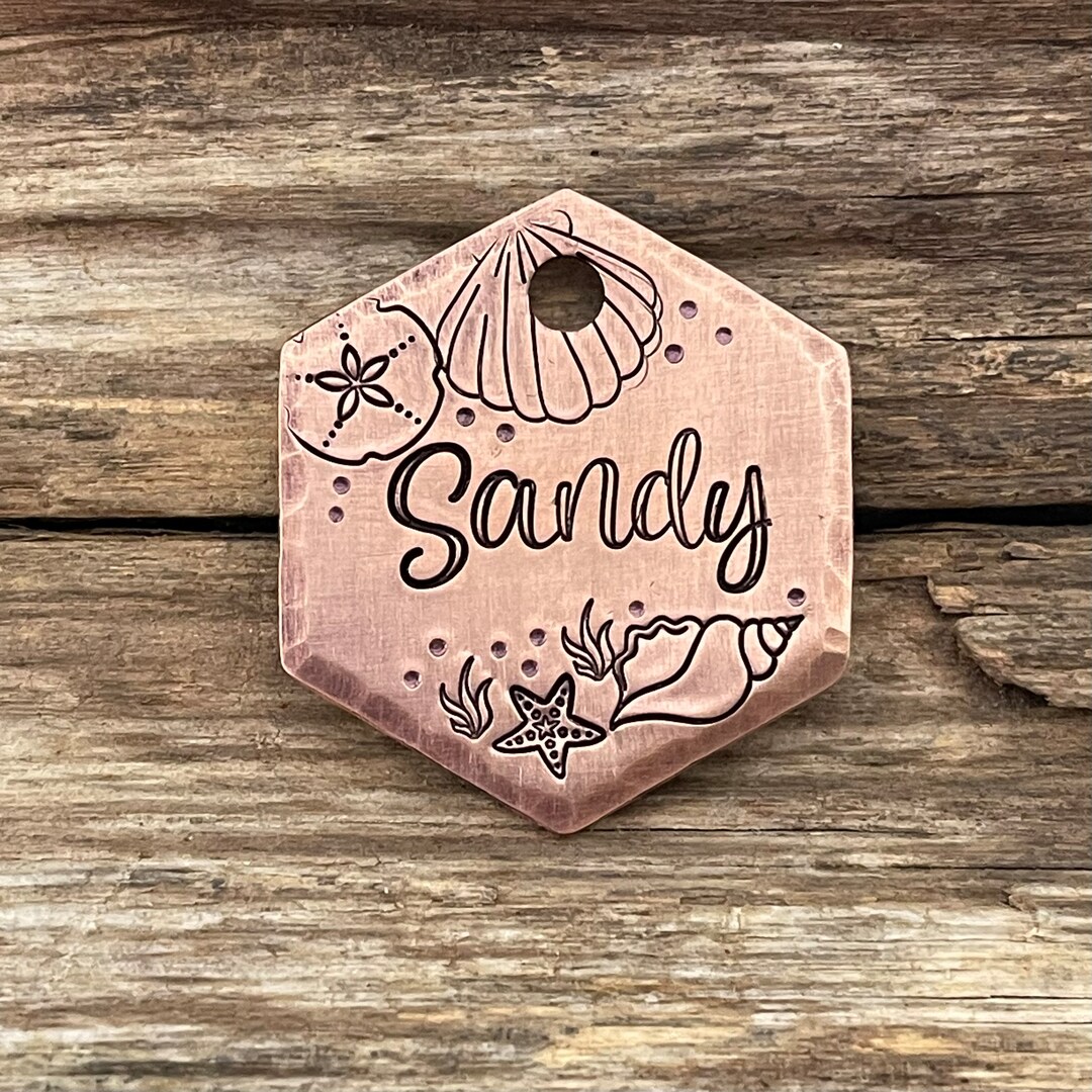 Dog Tag, Dog Tags for Dogs, Ocean, Beach, Seashells, Pet Name Tag, Pet ...