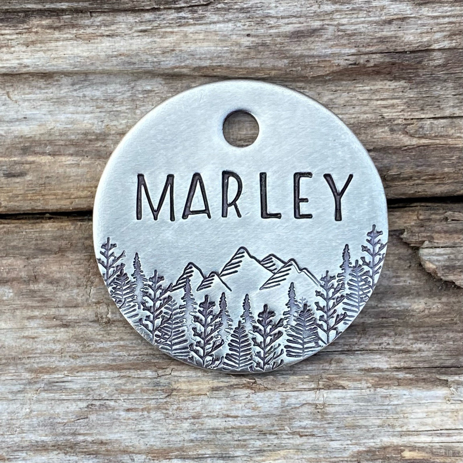 Pet ID Tag, Mountain Trees Dog Tag, Dog Collar Tag, Pet Name Tag, Hand ...