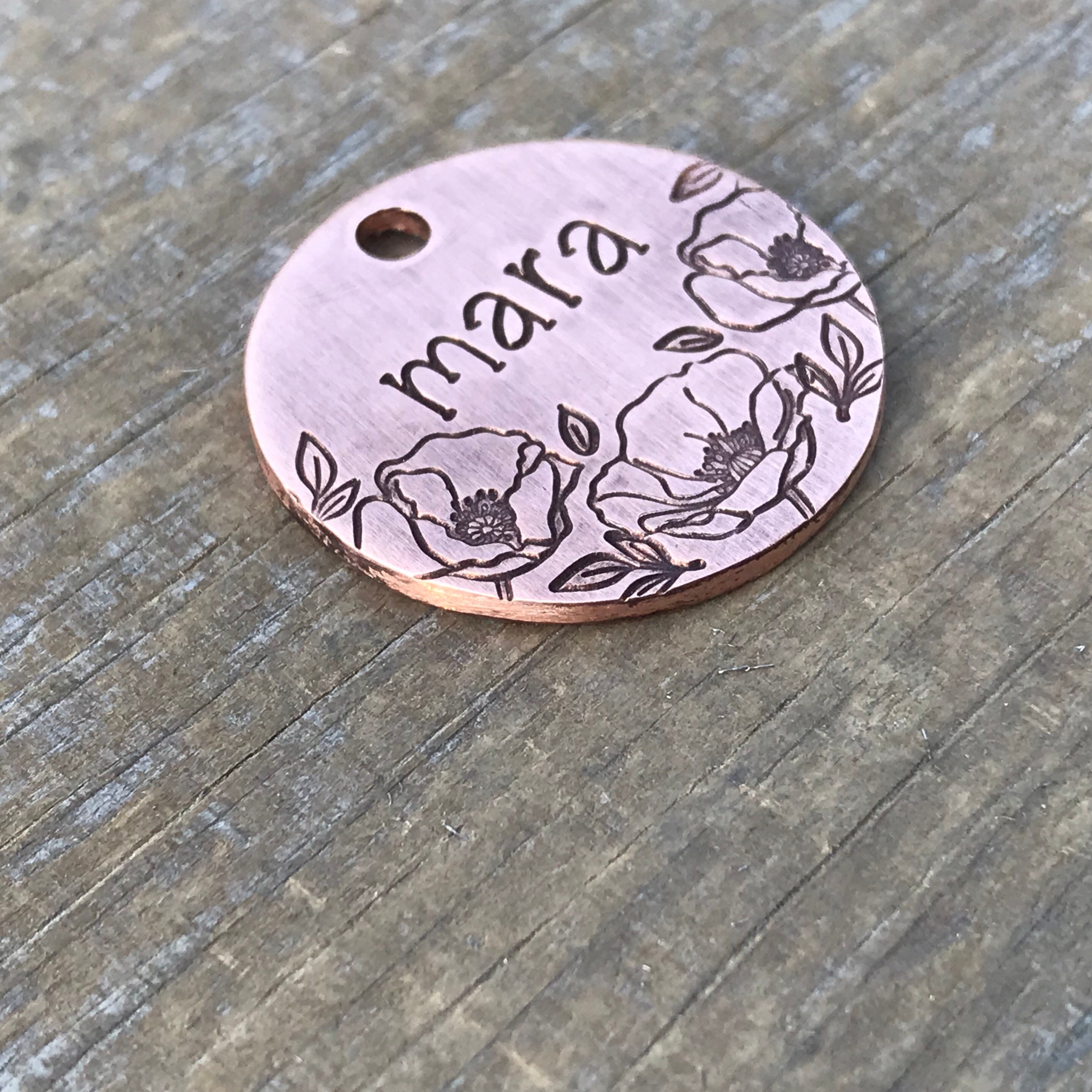 Forever Poppies Poppy Hand Stamped Pet ID Tag Floral Pet | Etsy