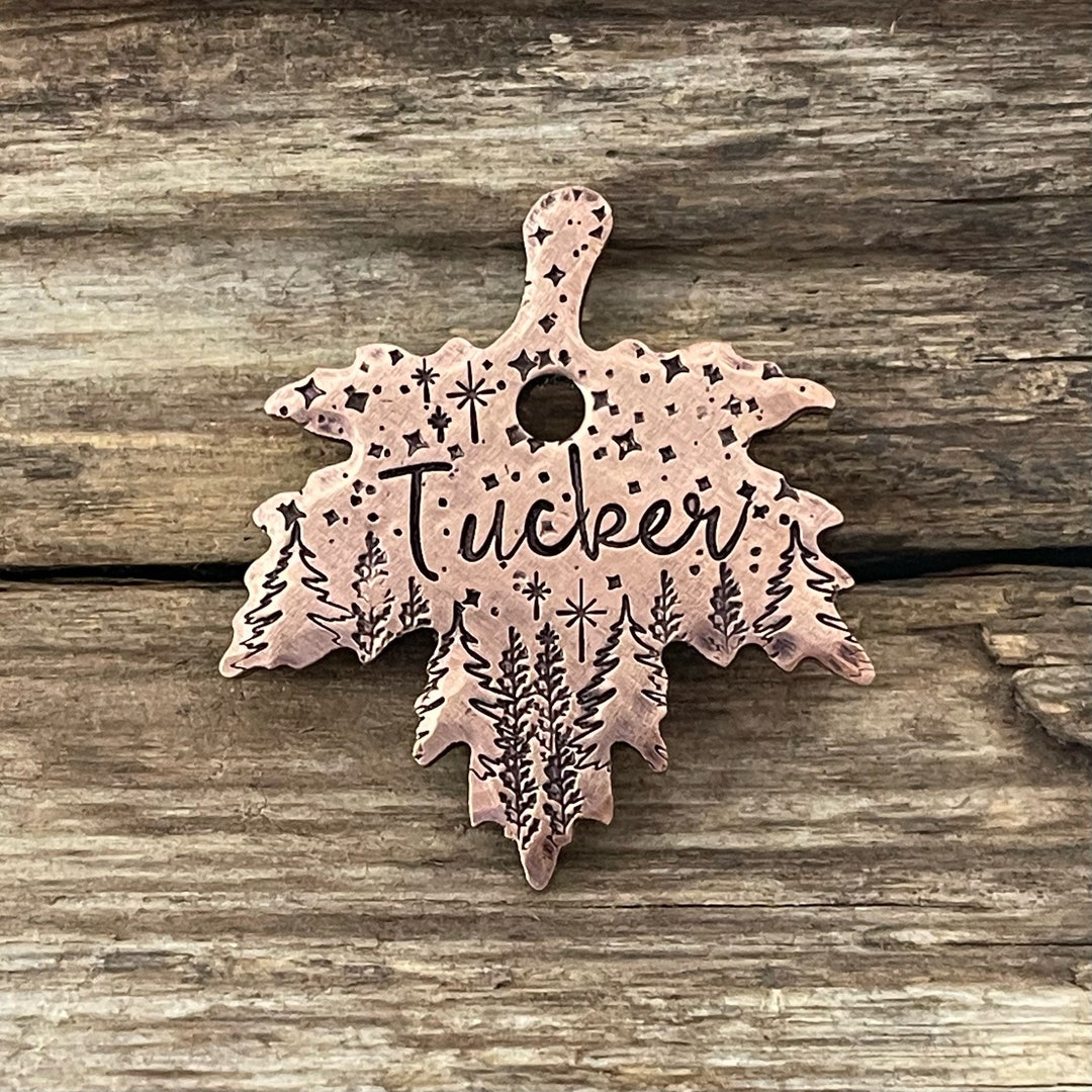 Maple Leaf Dog Tag, Personalized Dog Tag, Hand Stamped, Dog Collar ...