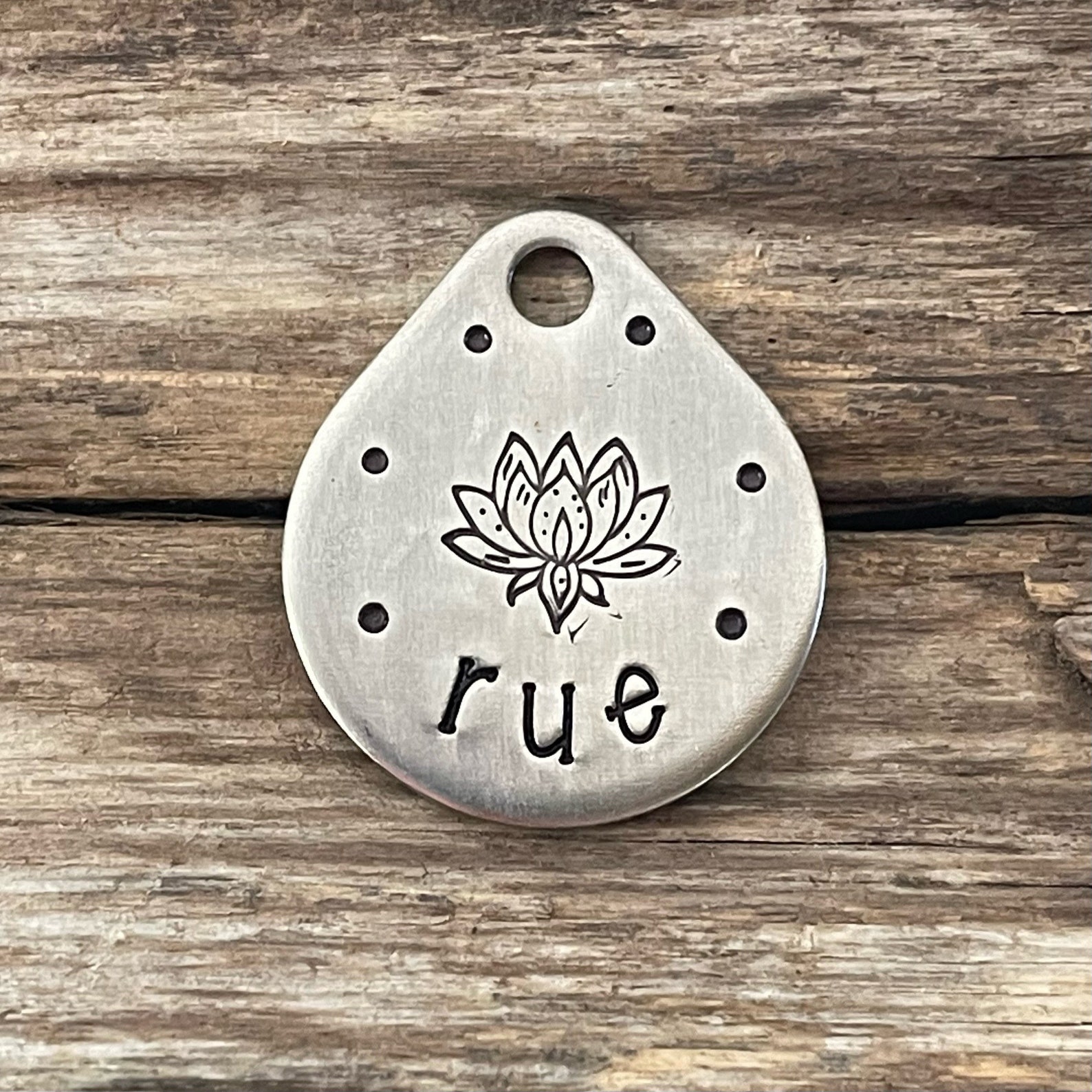 Dog Tag, Tear Drop Lotus, Hand Stamped Pet ID Tag, Dog Tag With Lotus ...