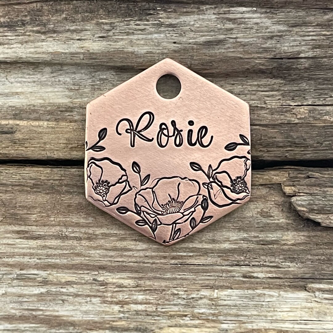 Poppy and Vines, Dog Tag, Floral Dog Tag, Pet Id Tag, Dog Tags, Dog ...
