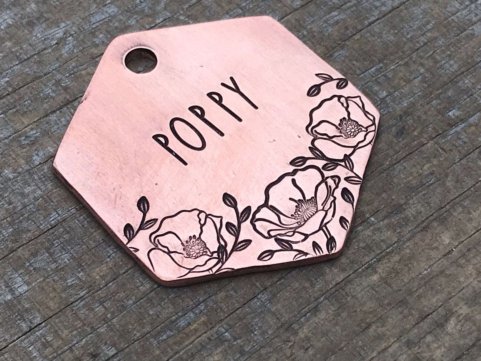 Poppy and Vines Dog Tag Floral Dog Tag Pet Id Tag Dog Tags | Etsy