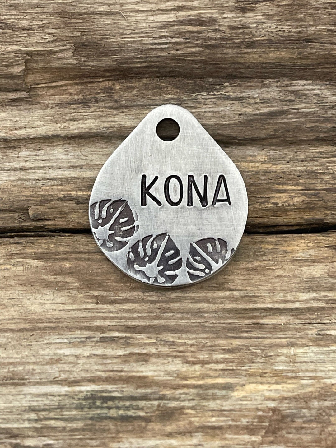Monstera Leaf Dog Tag, Hand Stamped Pet ID Tag, Dog Tag With Leaves ...