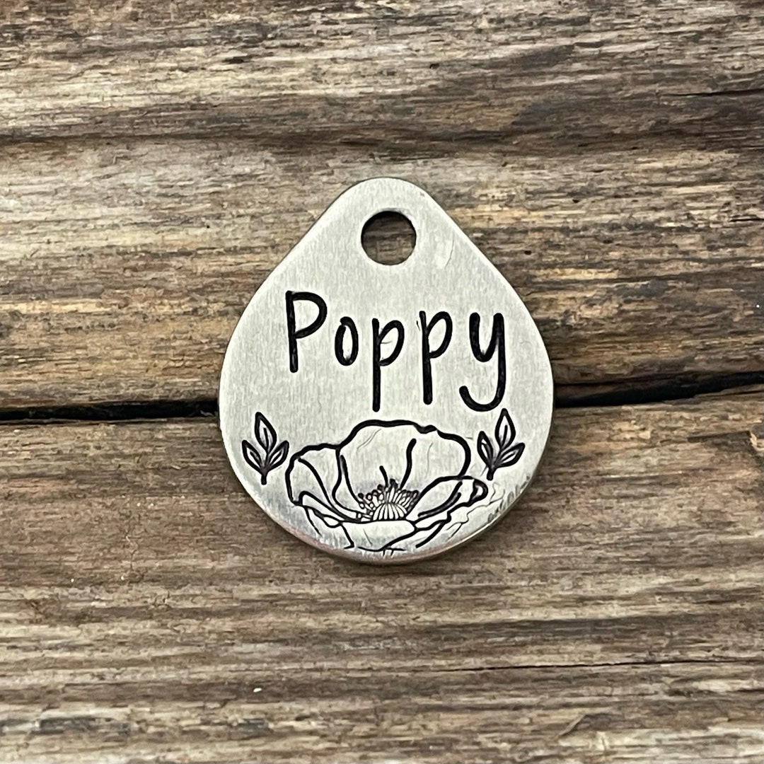 Mini Forever Poppy Tear Drop, Mini Dog Tag, Mini Pet Tag, Personalized ...