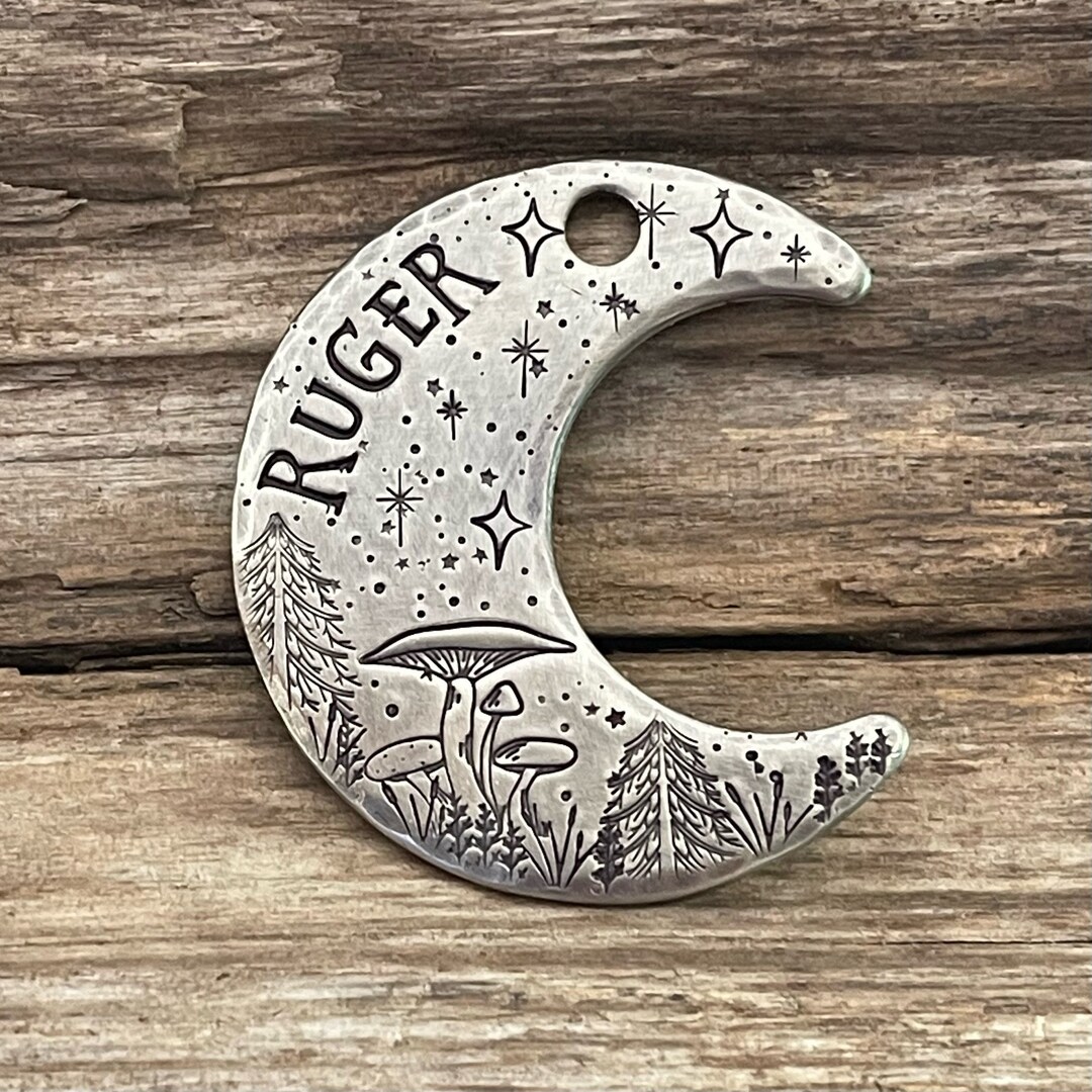 Moon Dog Tag, Moon Dog Tag With Stars, Dog Collar Tag, Hand Stamped ...