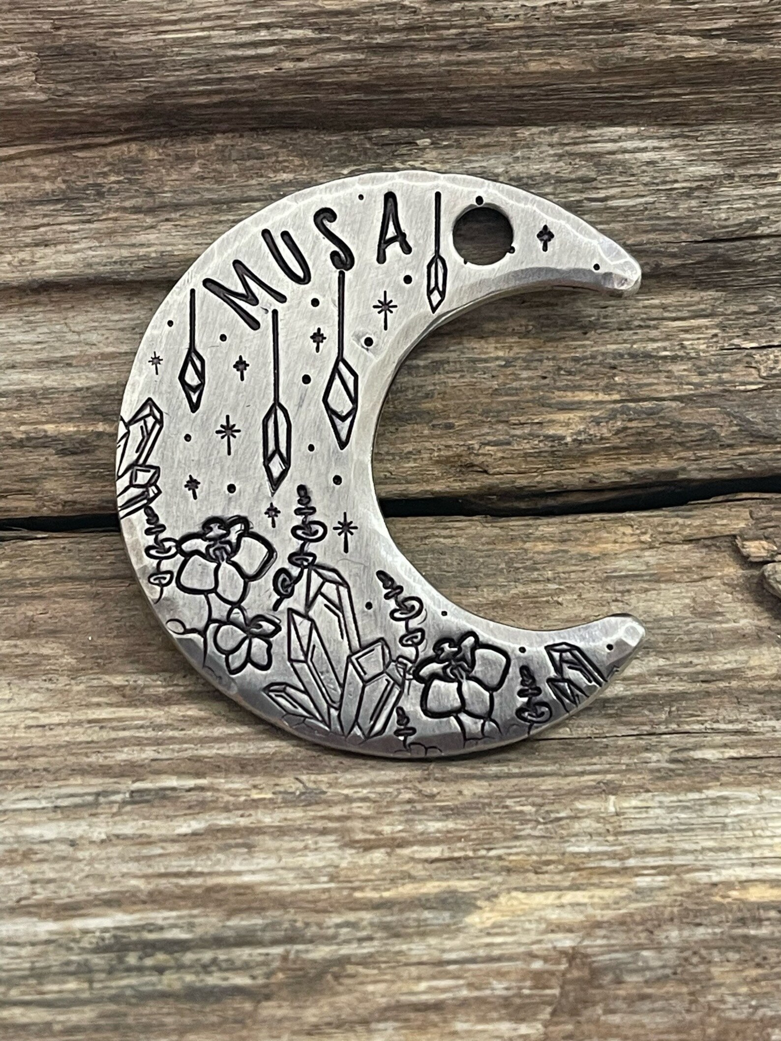 Moon Dog Tag, Dog Collar Tag, Hand Stamped, Personalized Pet ID, Custom ...