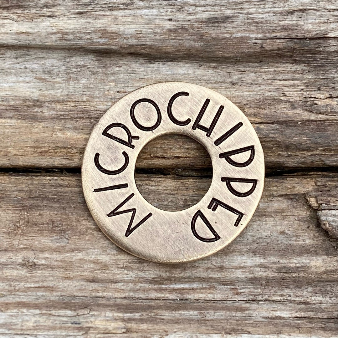 Microchip Tag, Microchipped, SMALL Washer, Pet Id, Personalized, Hand ...