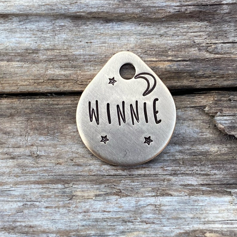 Mini Dog Tag, Mini Luna Tag, Moon, Stars, Personalized Dog Tag, Cat Tag ...