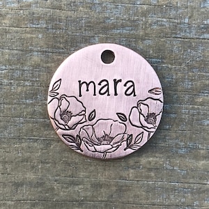 Forever Poppies, Poppy Hand Stamped Pet ID Tag, Floral Pet, Floral Dog ...