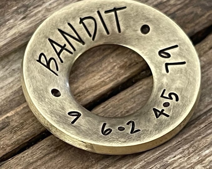 Dog Tag, Classic Brass Washer Dog Tag, Brass Washer Tag, Hand Stamped ...