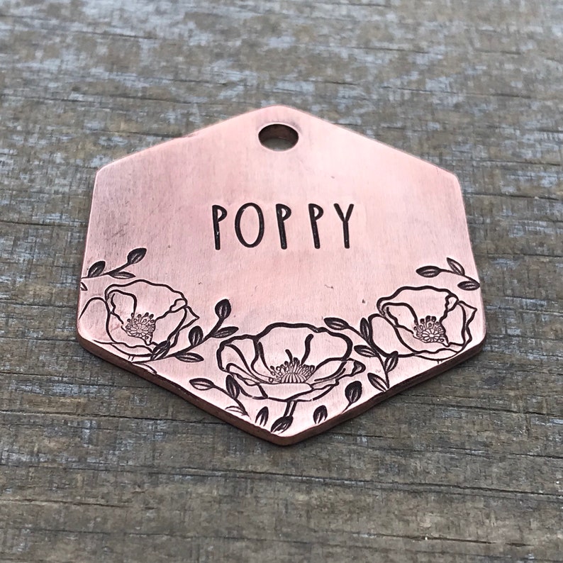 Poppy and Vines Dog Tag Floral Dog Tag Pet Id Tag Dog Tags | Etsy