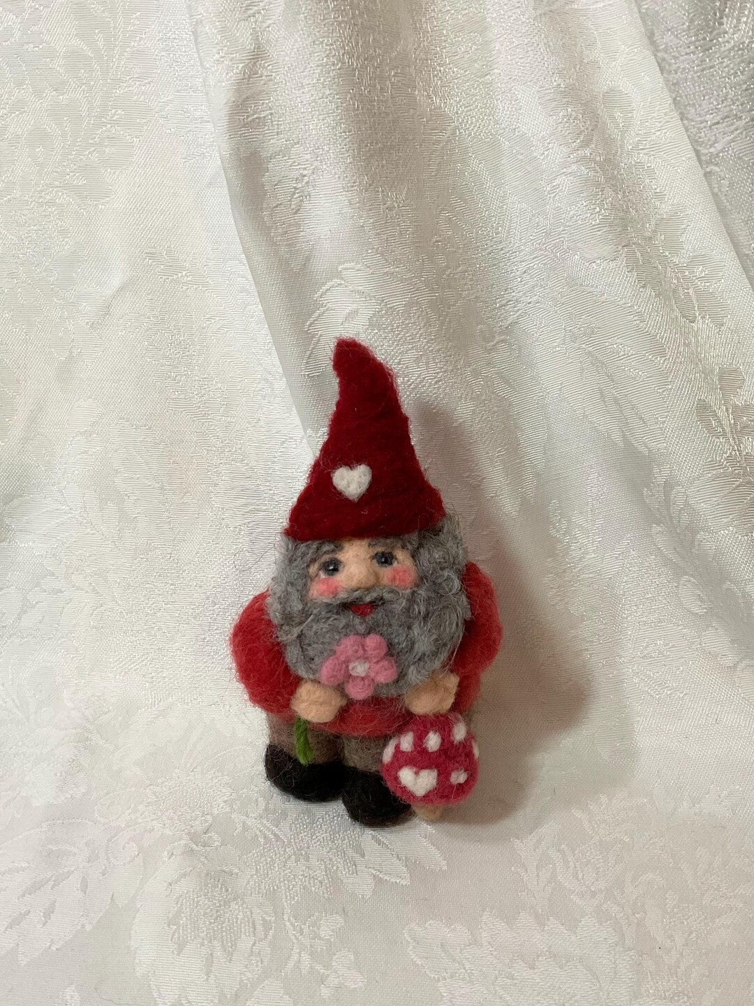Elsa's Elf 6.25 Needle Felted Gnome With Flower and Mushroom of Ellison ...
