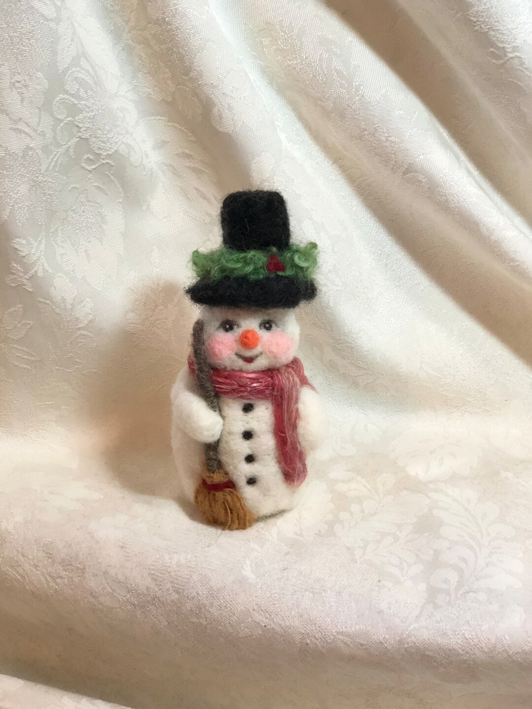 6.25 Snowman With Wool Broom and Silk Scarf Wool Frosty - Etsy