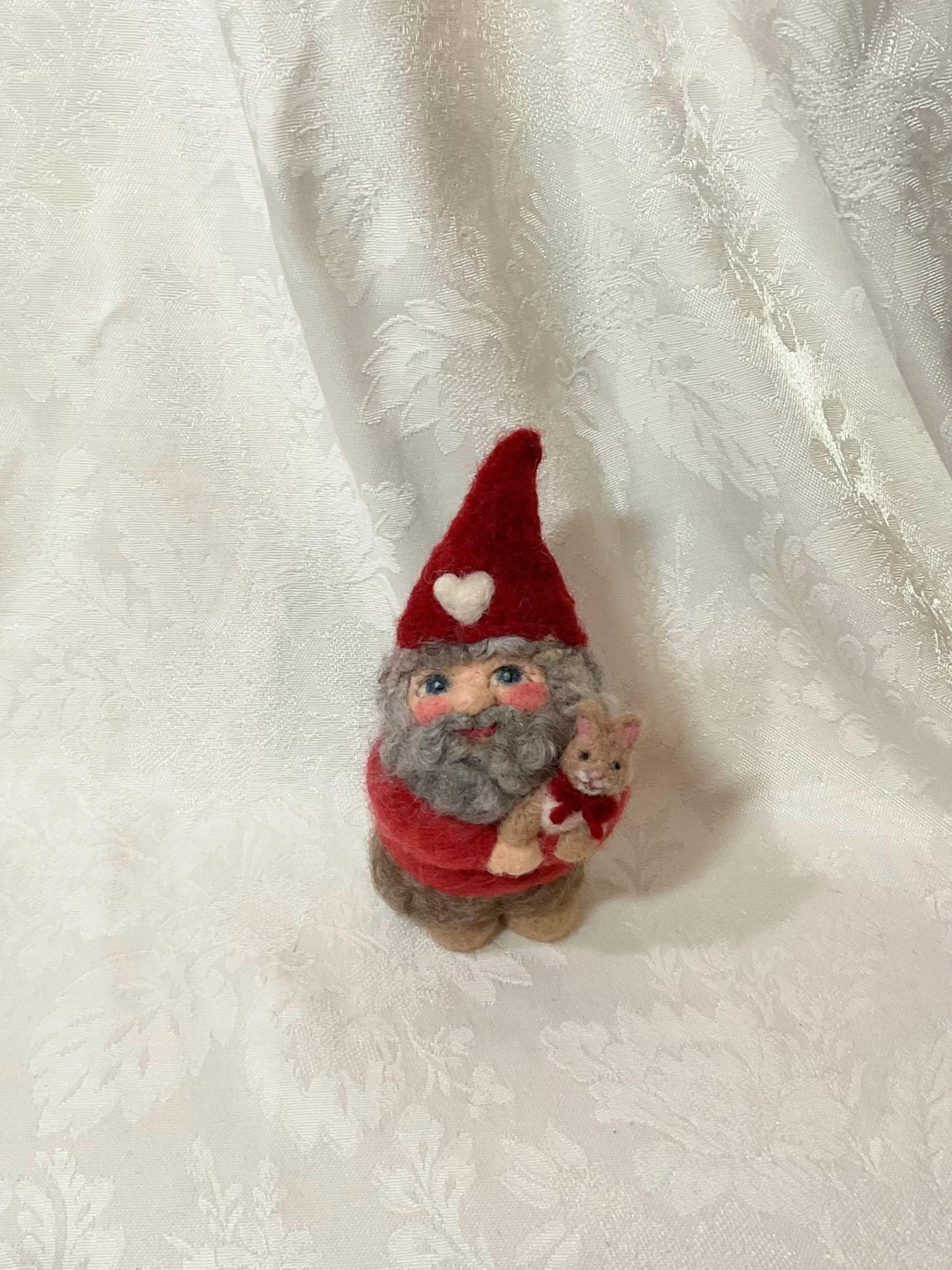 6.25 Needle Felted Gnome With Bunny, Ellison Sheep Farm Wool Elf/pixie ...