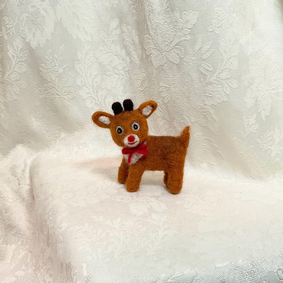 4 Small Standing Rudolph the Red Nose Reindeer, 100% Wool Needle Felted ...