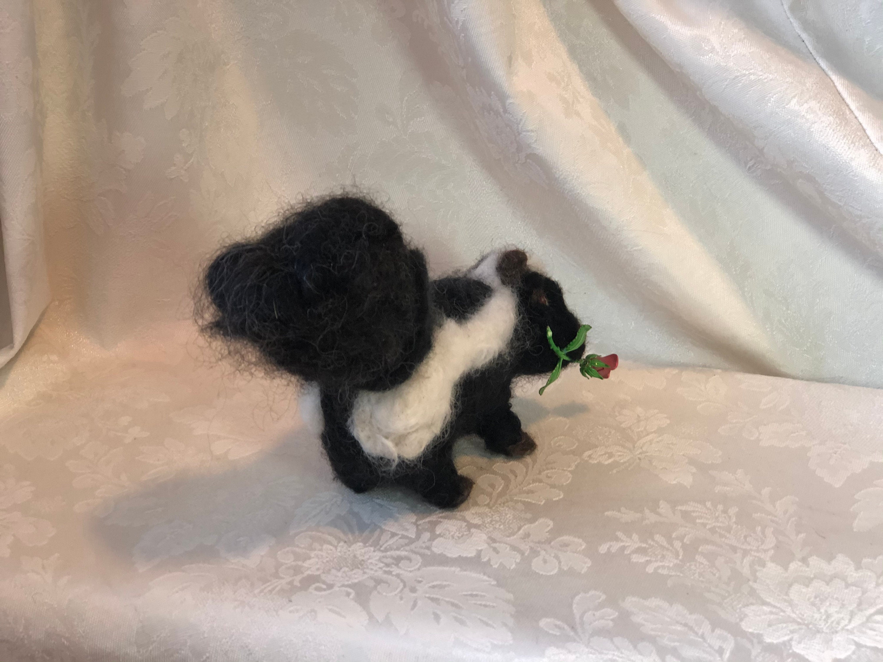 3 5 X 8 Skunk With Rose Needle Felted Wool Etsy