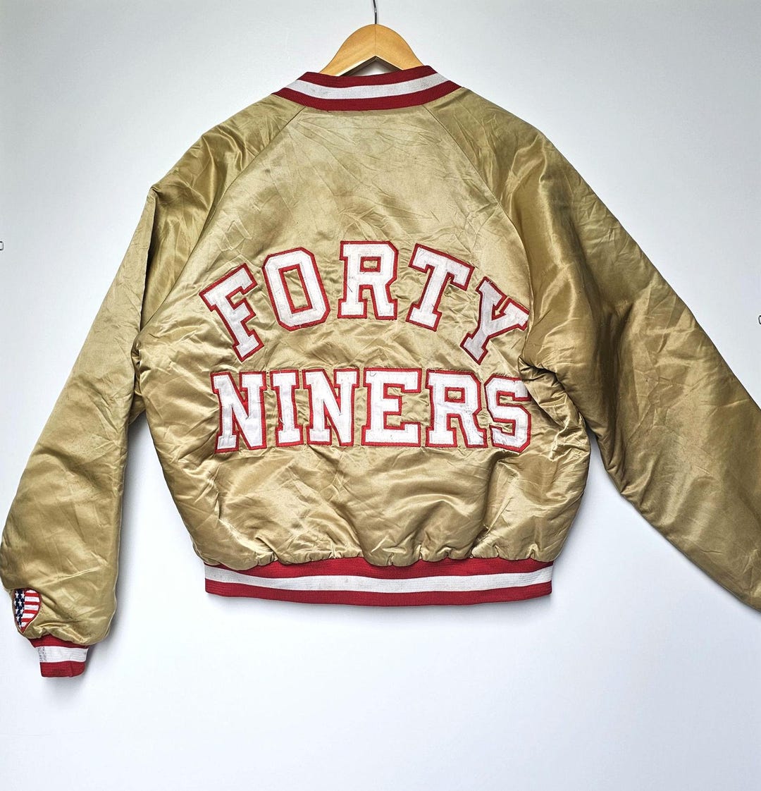 1980s Gold Satin San Francisco FORTY NINERS 49ers Bomber Insulated ...