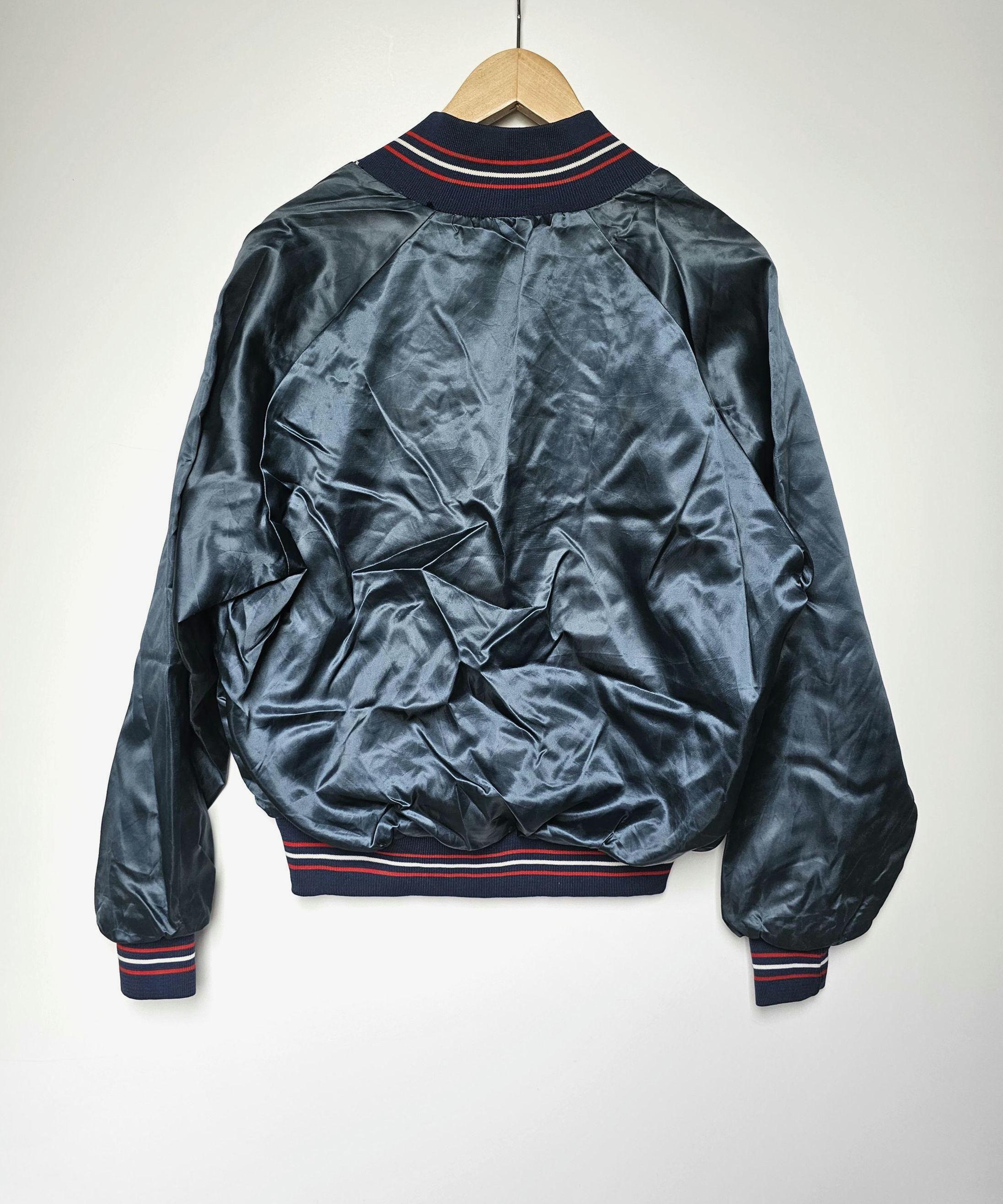 1980s 90s Navy Satin BUD LIGHT Budweiser Embroidered BOMBER Varsity ...