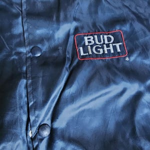 1980s 90s Navy Satin BUD LIGHT Budweiser Embroidered BOMBER Varsity ...