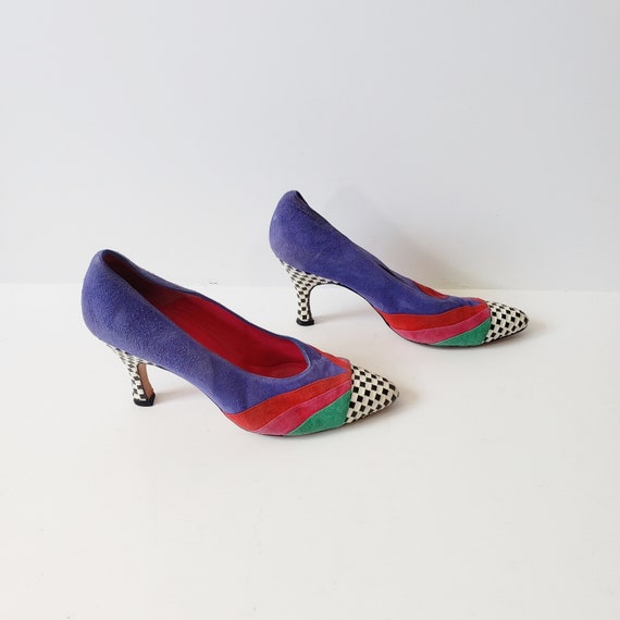 1980s Bright Multi-Color Leather CHECKERBOARD Donald … - Gem