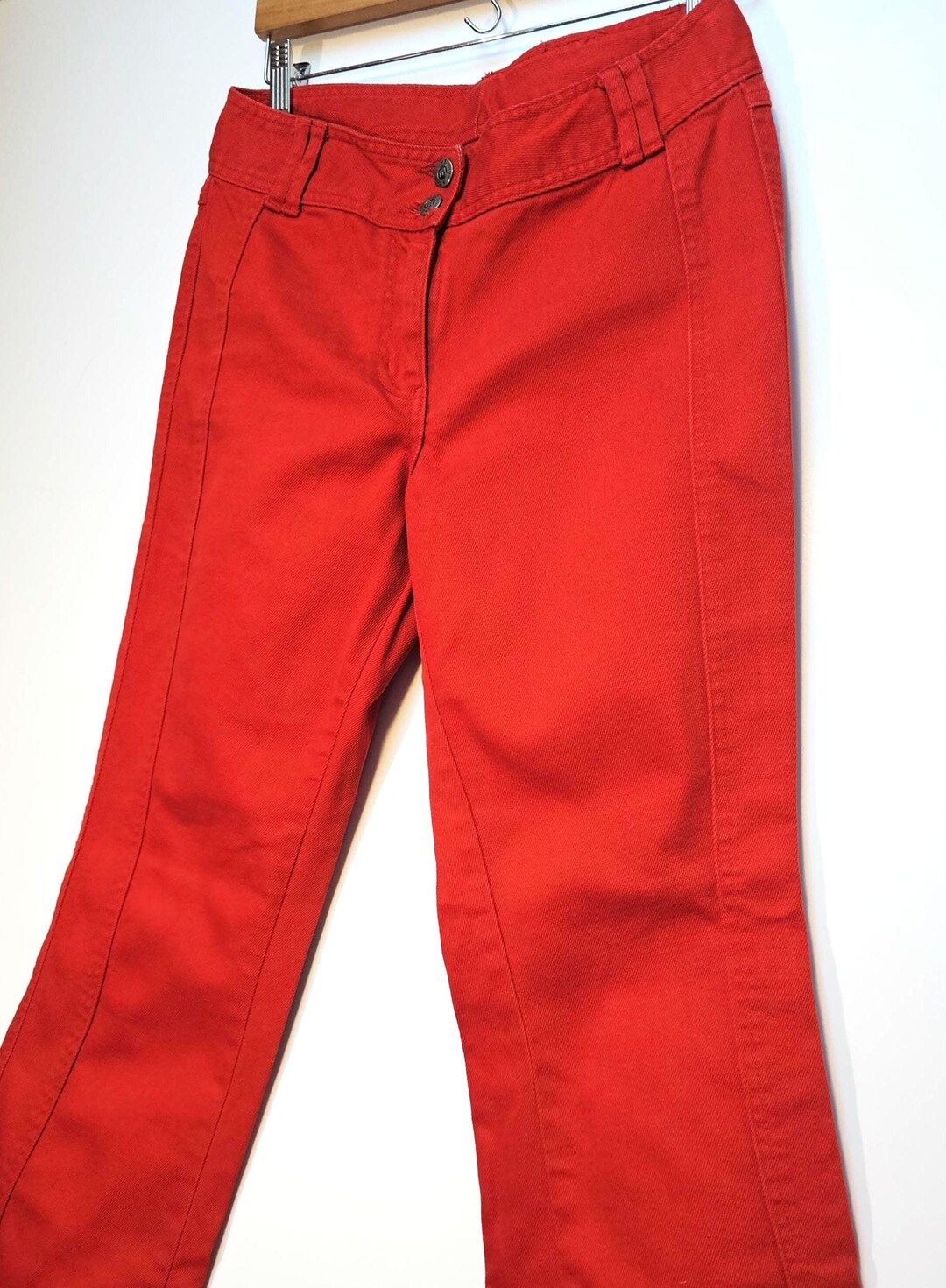 2000s Midrise POCKETLESS Double Seam Bright Red DENIM FLARE Jeans - Etsy