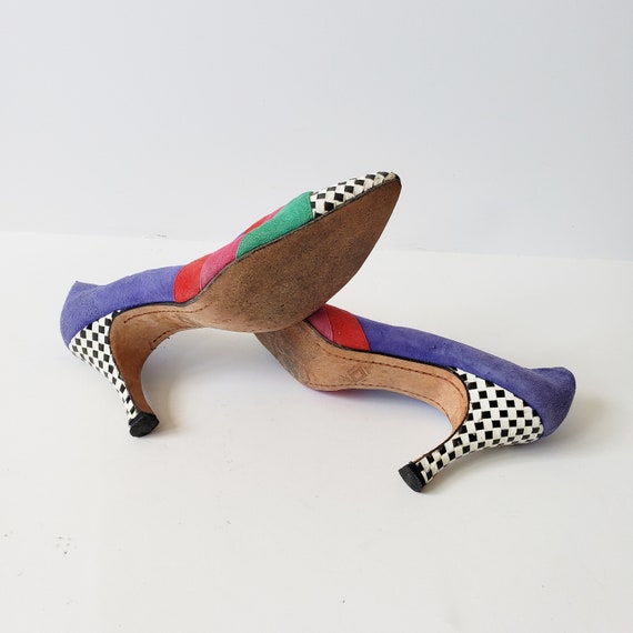 1980s Bright Multi-Color Leather CHECKERBOARD Donald … - Gem