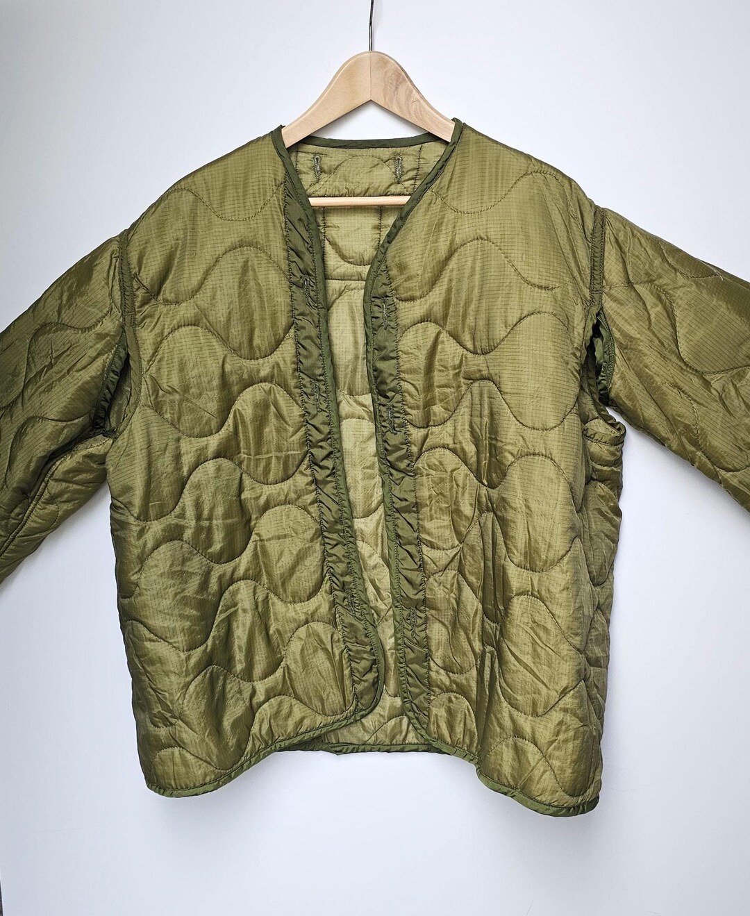 1970s PUFFY Quilted Olive Green Cold Weather MILITARY Jacket LINER Men ...