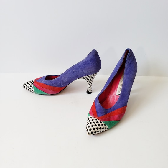 1980s Bright Multi-Color Leather CHECKERBOARD Donald … - Gem