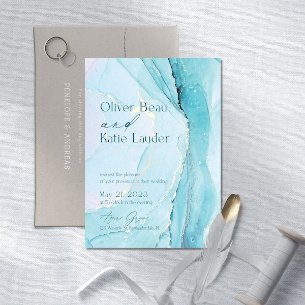 Teal Wedding Invitation - Etsy