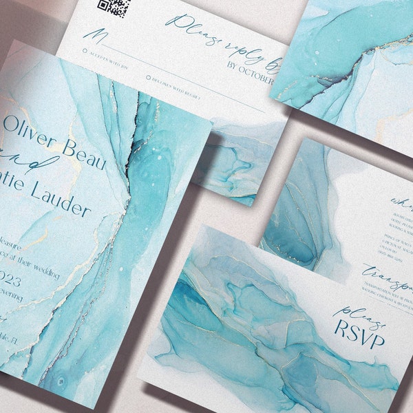 Teal Wedding Invitation - Etsy