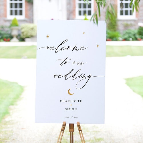 Moon Wedding Welcome Sign Celestial Stars Theme Gold Luna - Etsy