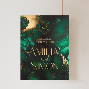 Emerald Green Welcome Sign, Green and Gold Wedding Signs, Wedding ...