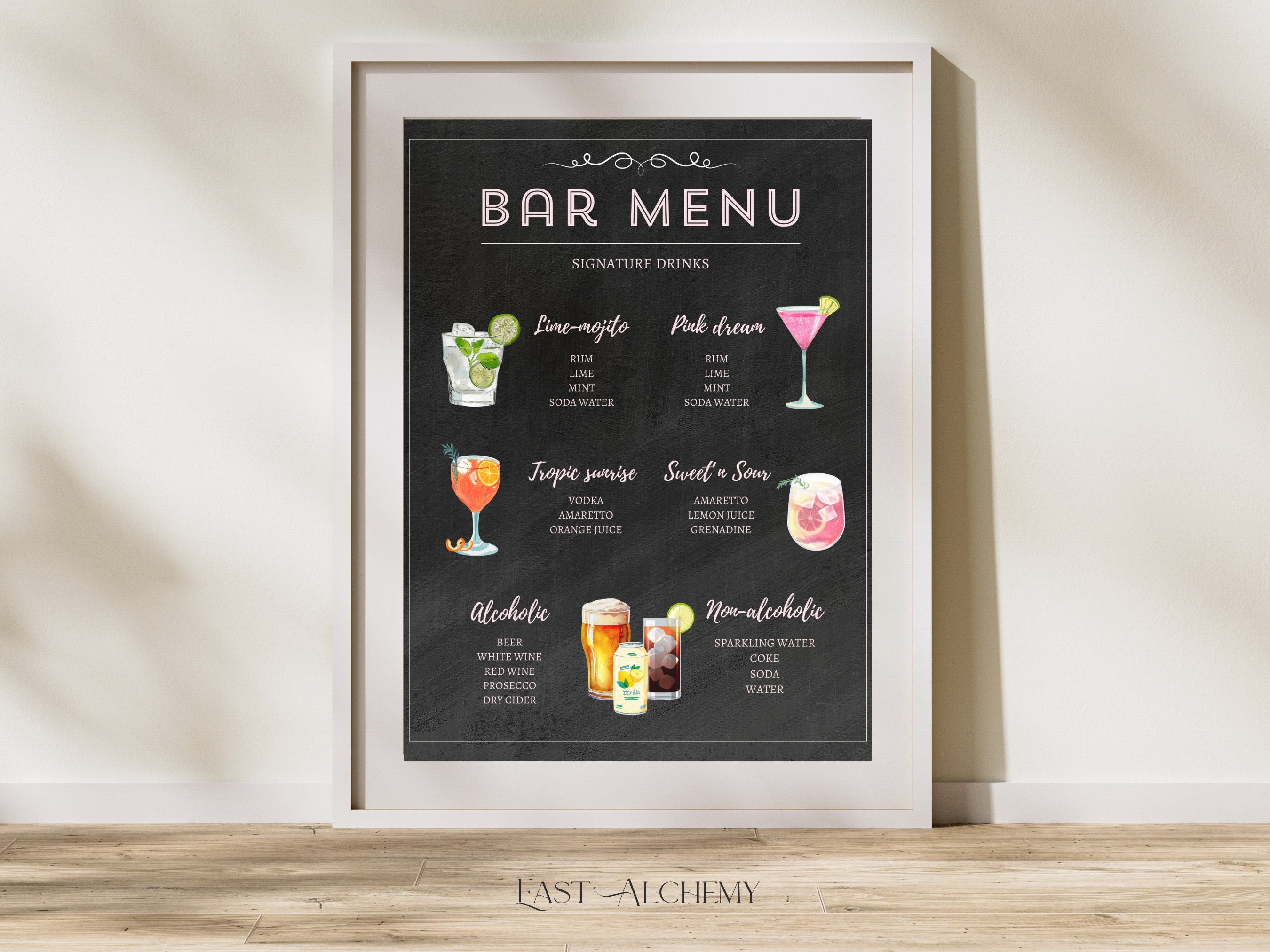 Chalkboard Signature Drink Sign, Bridal Shower Drinks Menu, Wedding ...