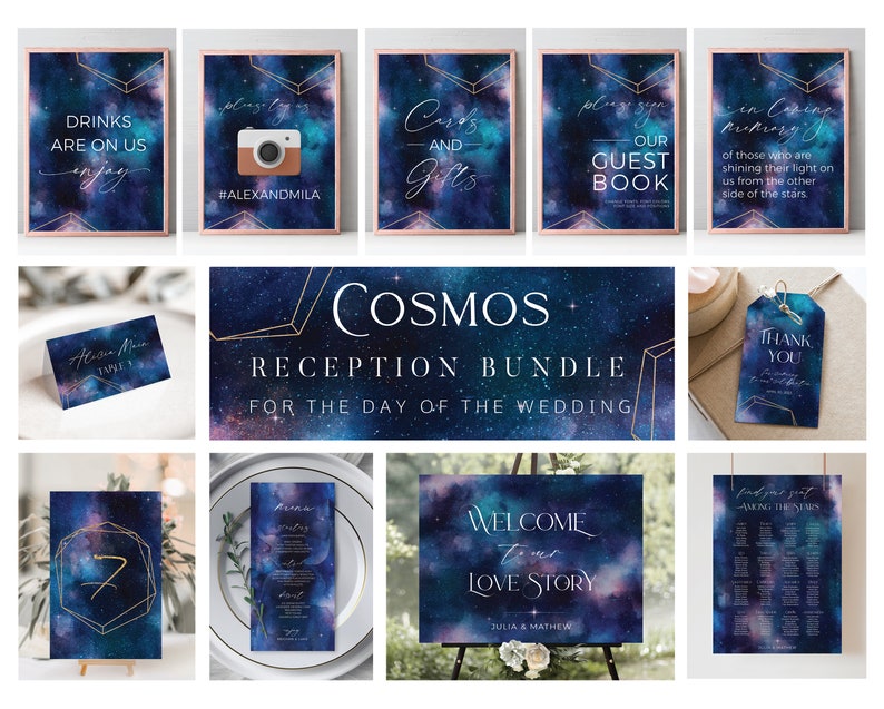 Cosmic Reception Bundle, Printable Wedding Signage, Seating Plan ...