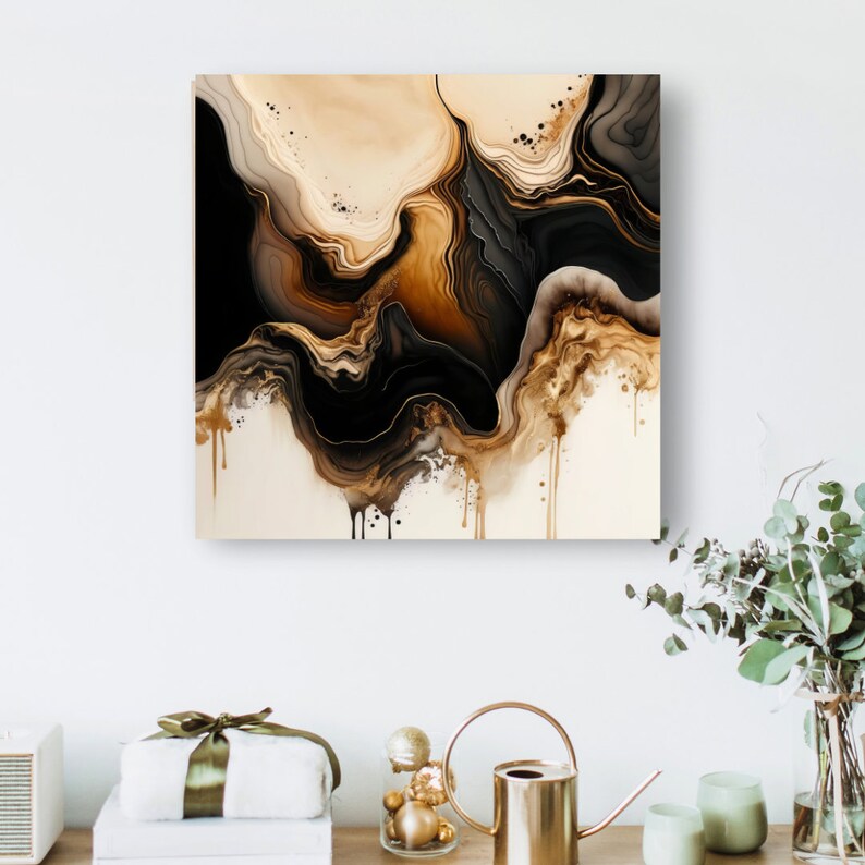Melted Chocolate Abstract Canvas, Earthy Palette, Neutral Watercolor ...