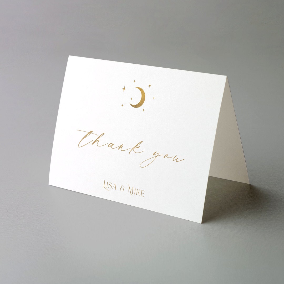 Minimal Celestial Thank You Card, Moon and Stars Card, Starry Night ...