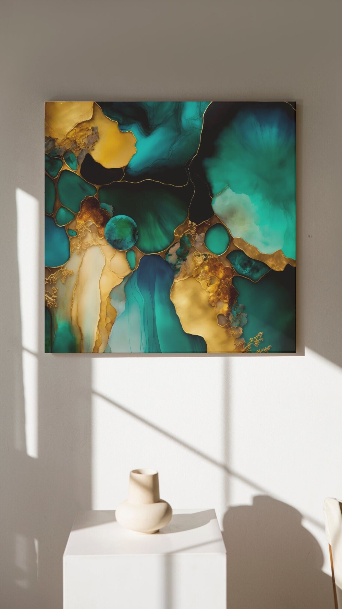 Liquid Emerald Canvas, Rich Color Palette, Gold and Green Watercolor ...