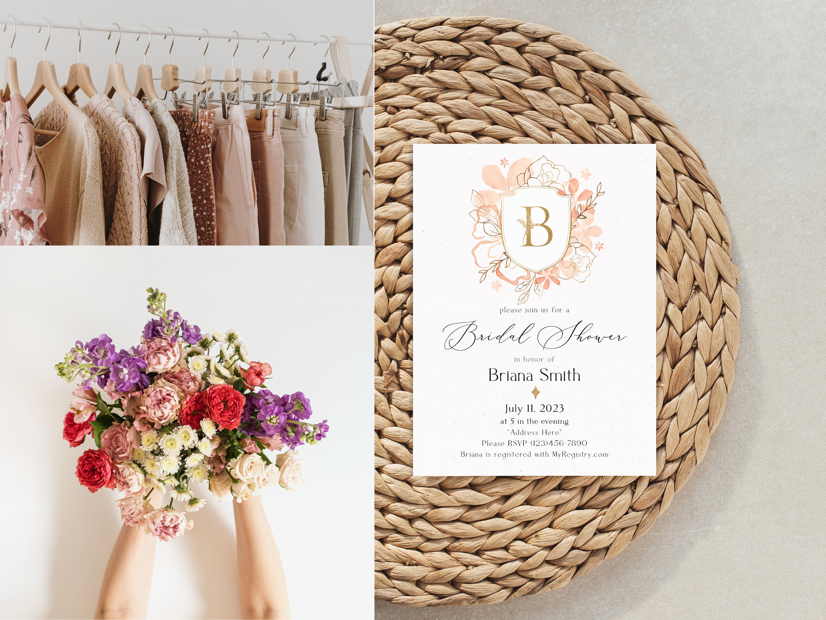 Elegant Bridal Shower Invitation, Blush Watercolor Floral Invitation ...