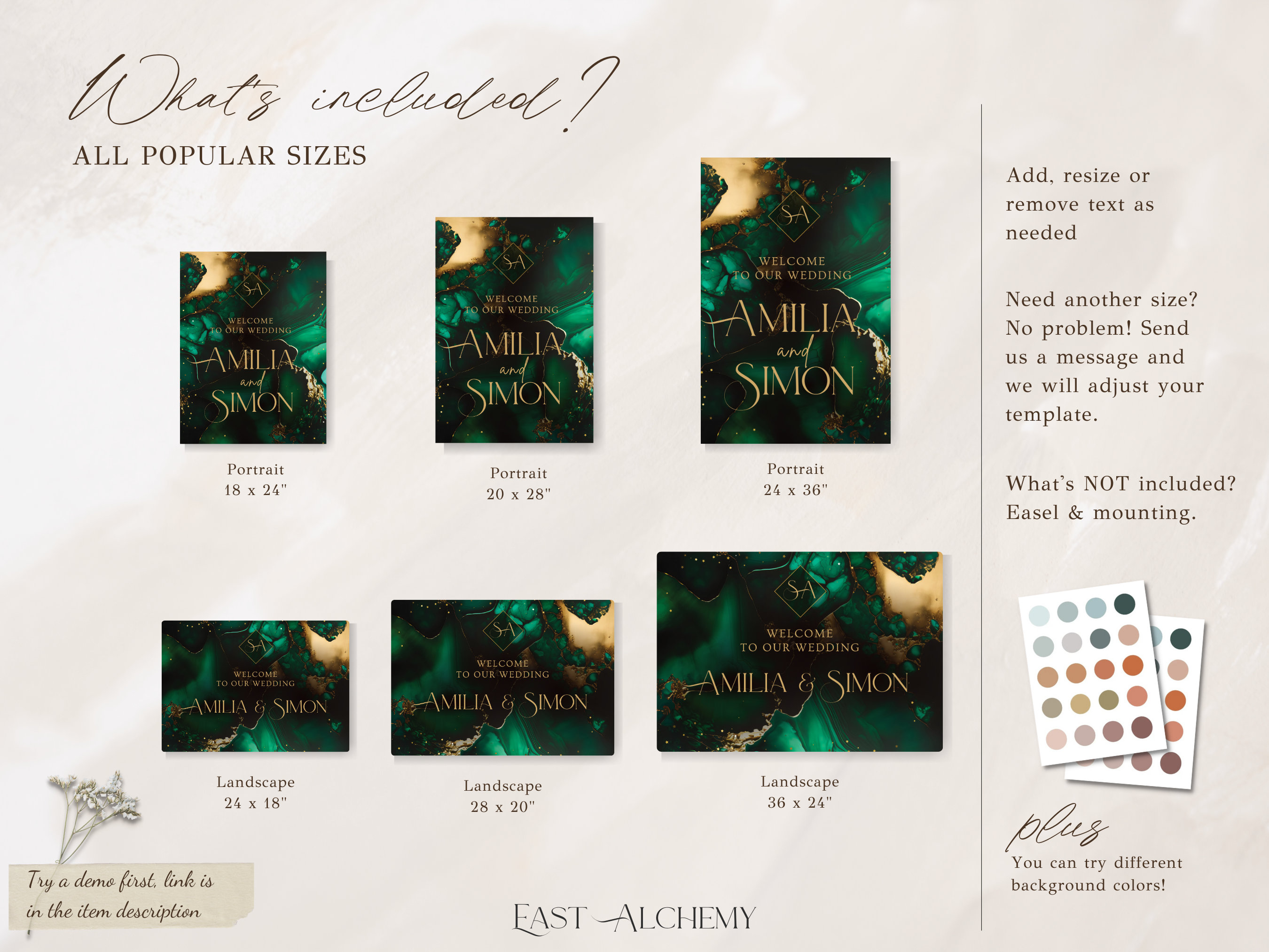 Emerald Green Welcome Sign, Green and Gold Wedding Signs, Wedding ...