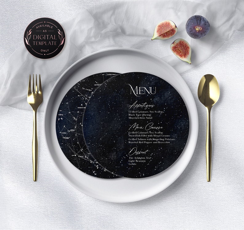 Star Map Menu, Zodiac Constellations, Round Menu Template, Black Sky ...