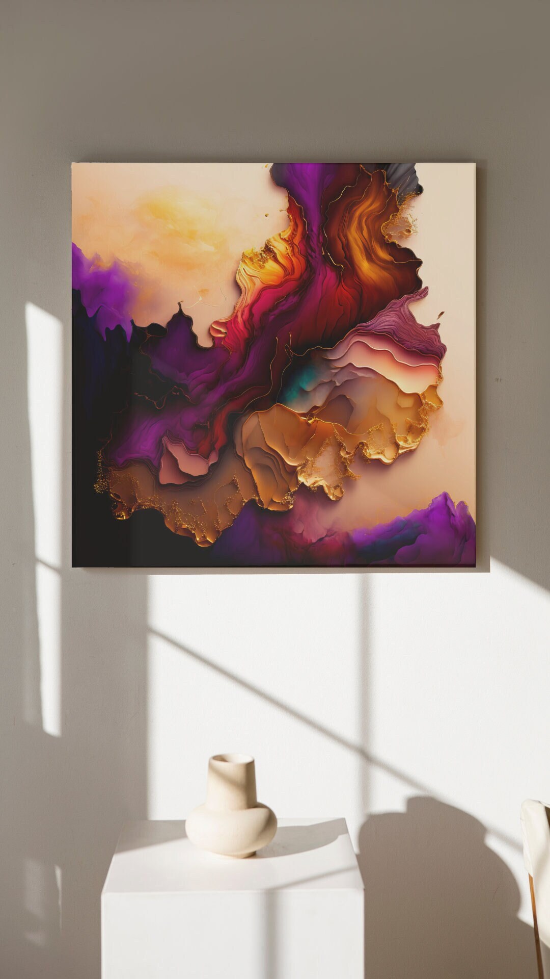 Color Flow Abstract Art Canvas, Warm Color Palette, Colorful Watercolor ...