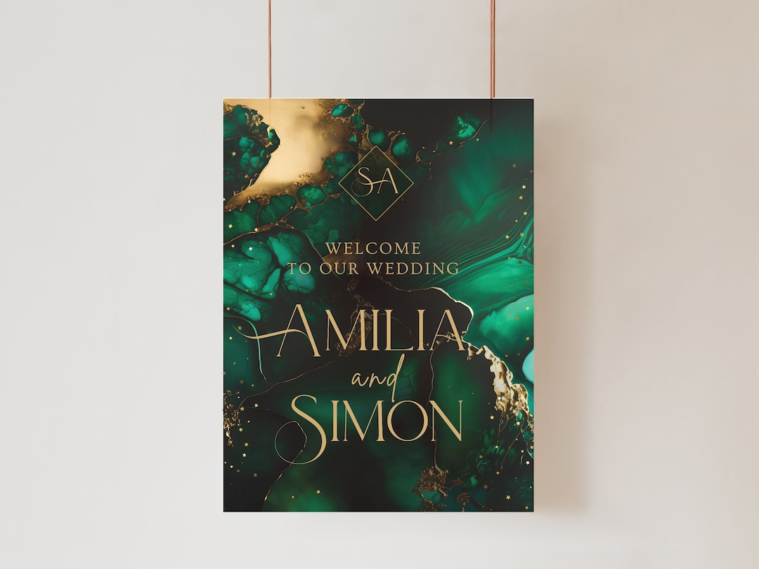 Emerald Green Welcome Sign, Green and Gold Wedding Signs, Wedding ...