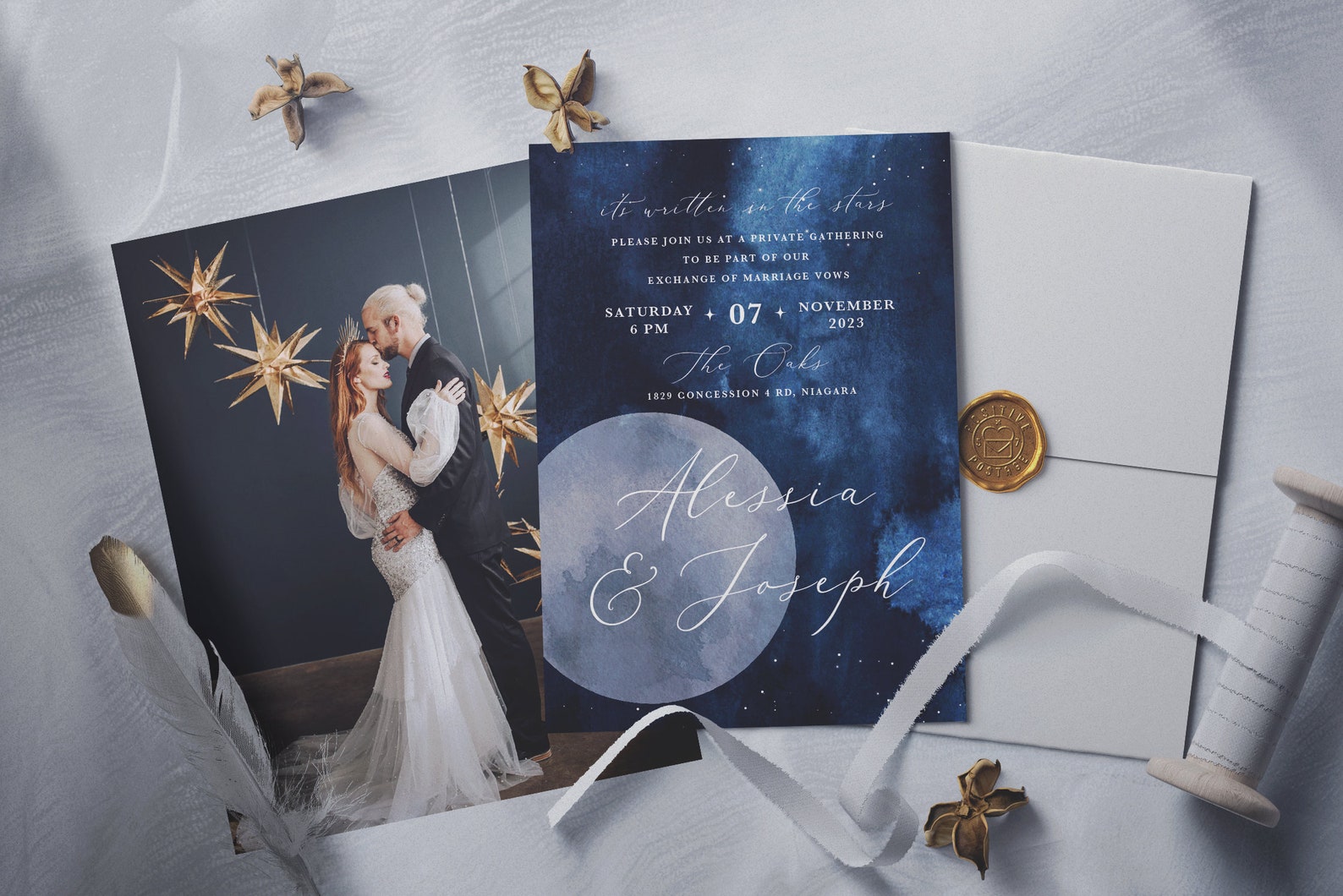 Celestial Invitation Blue Watercolor Full Moon Invitation - Etsy