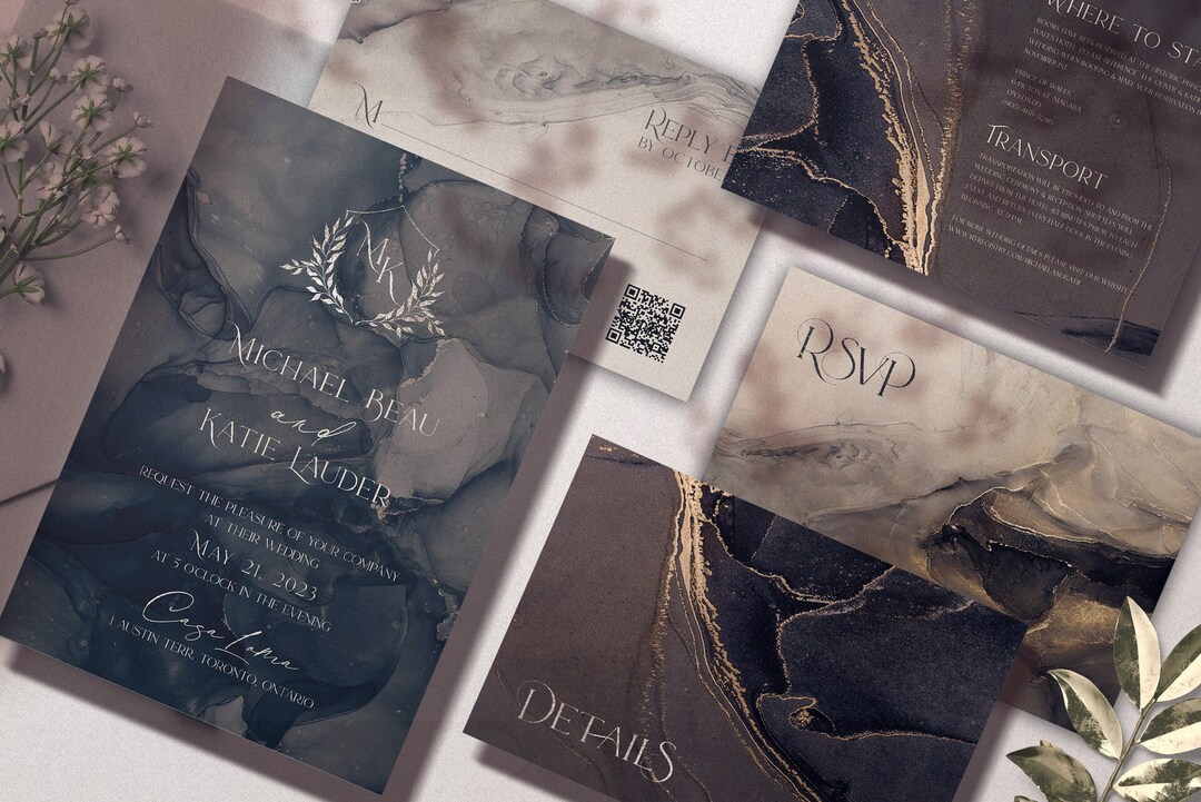 Magma Wedding Suite, Dark Moody Aesthetic, Ethereal Abstract Invitation ...