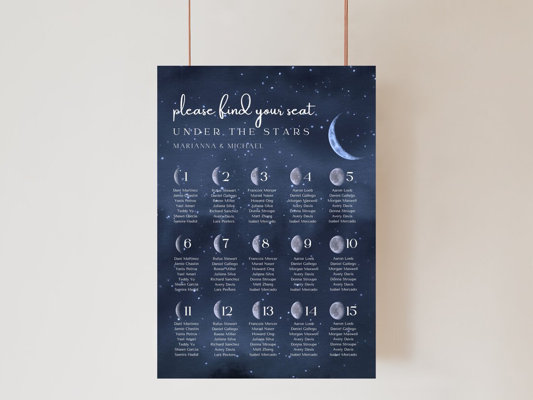 Moonlight Seating Chart, Blue Watercolor Night Sky, Starry Galaxy - Etsy