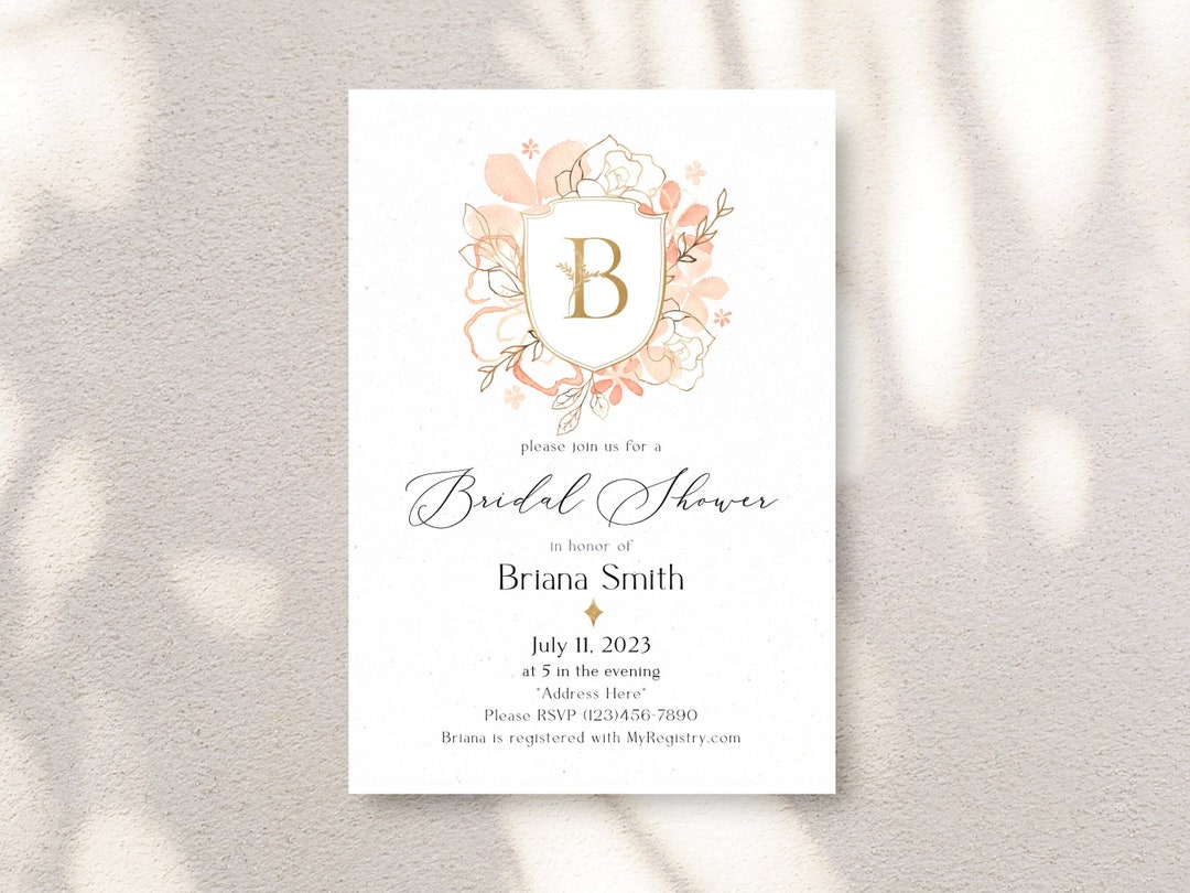 Elegant Bridal Shower Invitation, Blush Watercolor Floral Invitation ...